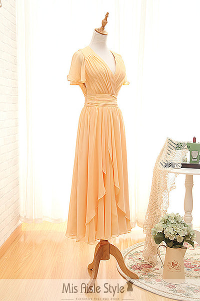 Tea Length Yellow Wedding Guest Dress – misaislestyle